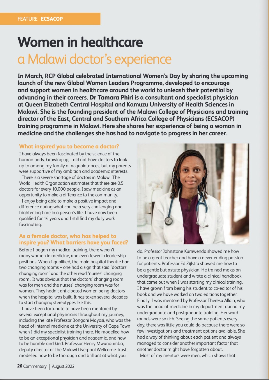 Malawian physician Tamara Phiri features in Commentary magazine of the ...